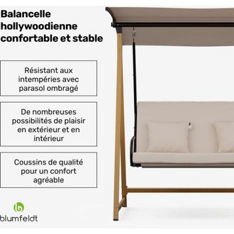 Blumfeldt Fauteuil balan&ccedil;oire de jardin r&eacute;glable pour 2, matelas &eacute;pais, capote pour ombre et protection solaire, robuste pour 160 kg, ch&acirc;ssis r&eacute;sistant a la