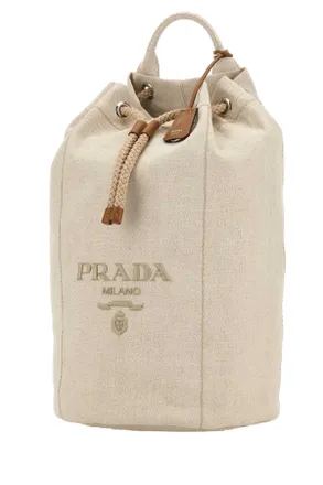 Prada Mens Sand Canvas Backpack Naturale Coli-Vitello Zaini