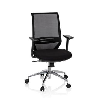 hjh OFFICE 820013 Profi Bürostuhl PROFONDO Stoff Schwarz Drehstuhl mit Netzrücken, Lordosenstütze & Armlehnen verstellbar
