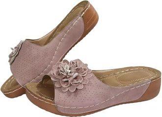 Generic Sandales compens&eacute;es orthop&eacute;diques pour femme, confortables, antid&eacute;rapantes, couleur unie, bout ouvert, soutien de la vo&ucirc;te plantaire, chaussures d&eacute;con