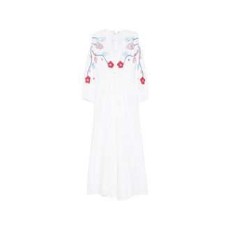 Forte_Forte Femme, Robes, Blanc, Taille: 38 FR Robe Maxi Brod&eacute;e &agrave; Col en V