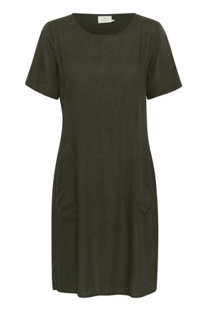 Kaffe Damen Damenkleid, Rundhalsausschnitt, Kurze Ärmel, reguläre Passform, Taschen über dem Knie Kleid, Forest Night, 32