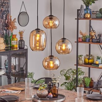 HOFSTEIN Hängeleuchte Soutinho, Hängelampe aus Metall/Glas in Schwarz/Bernsteinfarben, Leuchte im Retro/Vintage-Design, Schirme aus Glas(Ø 20 cm), Höhe max. 14