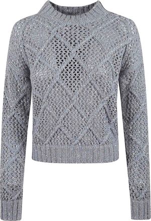 Max Mara Rundhalspullover - Hellgrau