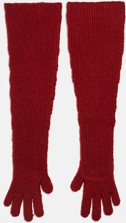 For Love & Lemons Weiche, gerippte Strickhandschuhe in Rot