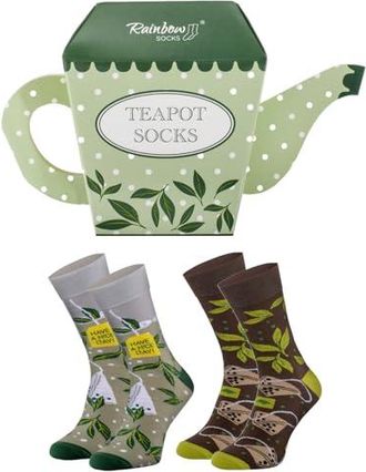 Rainbow Socks Chaussettes Théière - Chaussettes Nouveauté Hommes Femmes - Chaussettes Cadeau - Teapot Box Socks - 2 paires - Taille 41-46