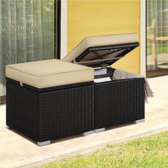 Yaheetech Yaheetech Poufs en Rotin pour Ext&eacute;rieur 2 pcs, Lot de 2 Ottomanes de Jardin en Rotin de Rangement avec Coussin 40 x 40 x 41 cm pour Amenagement