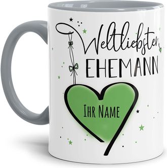 Tassendruck Keramik Tasse - Weltliebster Ehemann - zum selbst gestalten mit Name - Geschenk für den besten Ehemann - Innen & Henkel Grau, 300 ml