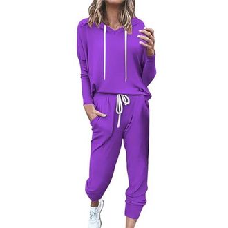 Generic Surv&ecirc;tement pour femme &agrave; manches longues - D&eacute;contract&eacute; - Couleur unie - V&ecirc;tement de sport confortable - Avec capuche - Pantalon de jogging - Surv&ecirc;teme
