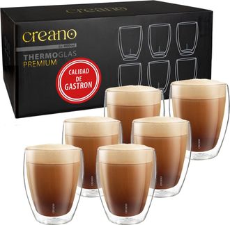 Creano PREMIUM doppelwandige Trinkgläser 400ml - 6er Set - OHNE LOCH deshalb Gastronomie Qualität - 100% Spülmaschinenfest - doppelwandige Gläser - Latte Glä