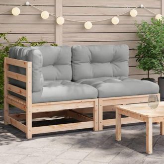 vidaXL Vidaxl - Canap&eacute; de jardin 2 places en bois de pin massif - Coussins gris en tissu Oxford - Dimensions 140x70x67 cm - Capacit&eacute; 110 kg par si&egrave;ge
