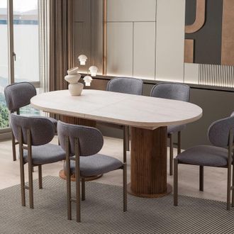 M&S Collection Table &agrave; manger extensible 180-216 cm d&eacute;cor travertin et bois noyer