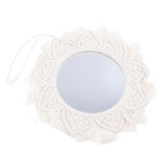 Cabilock Handgefertigter Wandspiegel Baumwollgarn Schlafzimmer Wandteppichspiegel Mit Quaste Dekorativer H&auml;ngespiegel F&uuml;r Ankleidezimmer