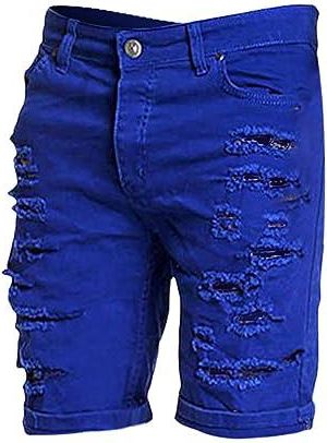 Generic Short en jean déchiré pour homme - Demi-pantalon skinny extensible avec poche - Denim brut - Coupe à trou - Demi-pantalon cool et élégant - Jean slim 