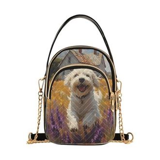 Mnsruu Happy Dog Blossom Sac &agrave; bandouli&egrave;re en cuir pour femme Motif floral