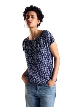 Street One Damen A321676 Print T-Shirt, Deep Blue, 36 EU