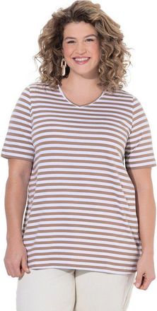 Ulla Popken T-Shirt T-Shirts 2er-Pack Ringel/uni V-Ausschnitt Halbarm