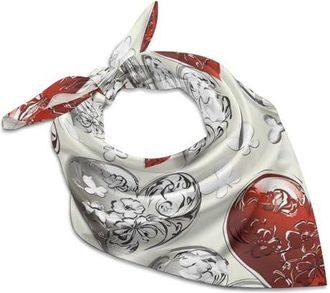 Generic Écharpe carrée en soie légère avec coeur romantique, écharpe pour cheveux, foulard respirant, cadeau pour femme et homme, multicolore, 46x46cm