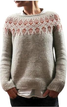 Generic Pull en tricot vintage pour femme - Pull en tricot - Col rond - Pull pour femme - Automne - Hiver - Loisirs - Pull dhiver chaud, 1 kaki, S