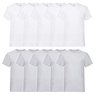 Fruit Of The Loom 10 T Shirts V-Neck M L XL XXL V-Ausschnitt Diverse Farben ausw&auml;hlbar (XXL, 5Weiss/5Grau)