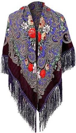 Generic Poncho Femme Hiver Chaud Chale Femme Hiver Chaud Cape Femme Effet enveloppant Carr&eacute; 130X130 Cm Imprim&eacute; Ethnique Pompons Extra Large Automne-Printemps