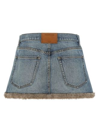 Alexander Wang Fur-Trimmed Denim Skirt - Light Indigo