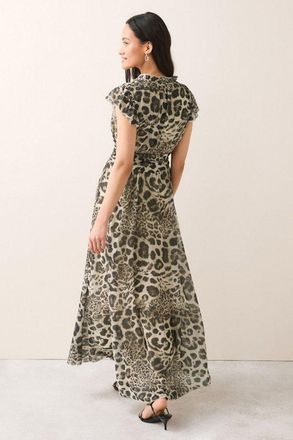 Next Midikleid Plissiertes Mesh-Midikleid mit V-Ausschnitt (1-tlg)