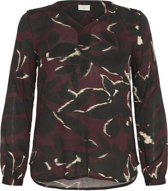 Kaffe Curve Langarm-Bluse KCami 44, Windsor Wine/Black Flower 44