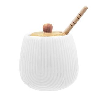 La Porcellana Bianca Intavola Righe Honigtopf mit Honigservierer 250 ml, Porzellan und Holz