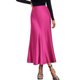 Generic Jupe Satin Femme Grande Taille- Jupe Longue Queue De Poisson,Jupe Taille Haute Vintage Couleur Pure Classique Ajust&eacute;e Skirts Chic Pliss&eacute;e Jupes pour S