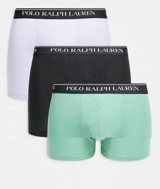 Polo Ralph Lauren 3er-Pack klassische Unterhosen in Hellgr&uuml;n/Flieder/Schwarz mit Bund mit wei&szlig;em Logo-Bunt