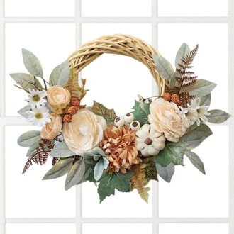 Generic Herbstlicher T&uuml;rkranz - Thanksgiving-, saisonaler k&uuml;nstlicher | Herbstgesammeltes Ornament-Dekorst&uuml;ck, 15-Zoll-gef&auml;lschter Blumenring mit Suspens