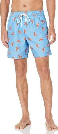 Amazon Essentials Herren Badehose, Schnell Trocknend, 18 cm - Auslauffarben, Blau Orange Hummeraufdruck, XXL