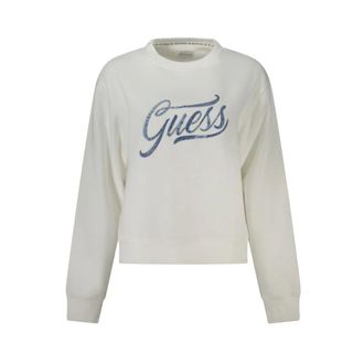 Guess Femme, Sweatshirts et sweats &agrave; capuche, Blanc, Taille: 36 FR Pull en Coton Blanc pour Femme avec Broderie