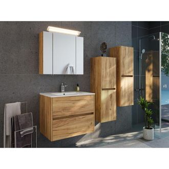 Magnolia Home Badm&ouml;belset Taifun 70cm 4tlg mit Spiegelschrank und 2x Seitenschrank eiche gold