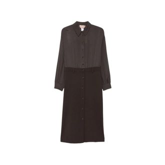 Twinset Robe Mi-longue Bi-mati&egrave;re - Femme - Robes - Brun - Taille: 42 FR