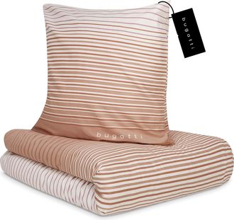 Bugatti Bettwäsche 135x200 cm - 100% Baumwolle, Reißverschluss, anschmiegsam, weich & waschbar, Satinbettwäsche orange gestreift