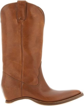 Maison Margiela Femme, Chaussures, Brun, Taille: 41 EU Bottes en cuir &agrave; effet vieilli sans talon