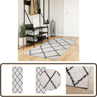 vidaXL Teppich Shaggy Hochflor Modern Creme und Schwarz 80x200 cm - Shaggy-Teppich - Hochflor-Teppich - Cremefarbener Teppich - Schwarzer Teppich