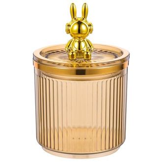 Pretyzoom Bo&icirc;te de Rangement en Acrylique Transparent Dor&eacute; Pot &agrave; Cotons-Tiges D&eacute;coratif Organisateur Polyvalent pour Salle de Bain et Bureau Pot de Stockage pou