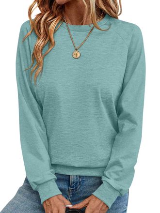Onsoyours Pullover Damen Herbst Elegant Rundhals Langarm Sweatshirt Casual Oberteile Tops A Mintgr&uuml;n XXL