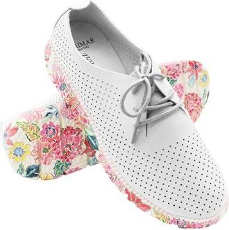 Zerimar Mocassins en Cuir pour Femme à Semelle Fleurie - Ballerines dété élégantes et Confortables - Chaussures Femme élégantes et Confortables - Blanc, Point