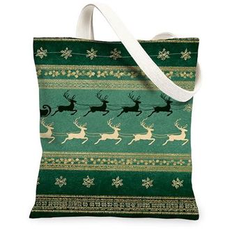 Generic Sacs fourre-tout en toile avec motif de renne de No&euml;l - L&eacute;gers et lavables - Pour courses, voyages, plage, ext&eacute;rieur - 33 x 38 cm