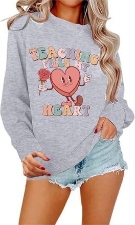 Generic Sweat-shirt de Saint-Valentin pour femmes enseignants pull &agrave; manches longues haut &agrave; la mode tricot jersey doux mat&eacute;riau t-shirt &agrave; manches longues coup