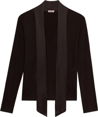 Oltre Femme, Tops, Brun, Taille: 42 FR T-shirt avec ruban en satin