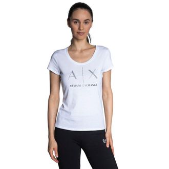 Emporio Armani Armani Exchange Damen Strass Logo T-Shirt, Wei&szlig;, XS