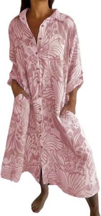 Generic Peignoir Satin Femme Robes de Printemps et dété pour Femmes, Boho, Motif Floral, col à, boutonné, Vacances, Plage, Longue Robe Fluide Peignoir Essenti