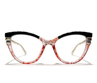 Generic Lunettes &agrave; motif oeil de chat - Monture rouge/noire et multicolore avec d&eacute;tails dor&eacute;s, lunettes &eacute;l&eacute;gantes d&eacute;coratives au quotidien pour femme, Noir et