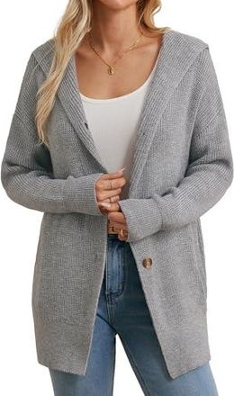 Grace Karin Cardigan long d&eacute;contract&eacute; &agrave; capuche en tricot ample pour femme, gris clair, L