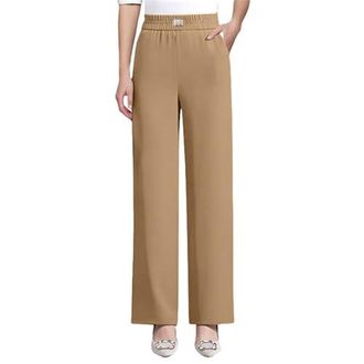 Generic Pantalon &agrave; jambes larges pour femme - Coupe droite - A&eacute;r&eacute; - Taille haute - Pantalon de loisirs - Pantalon long en tissu d&eacute;contract&eacute; - Avec taille &eacute;las